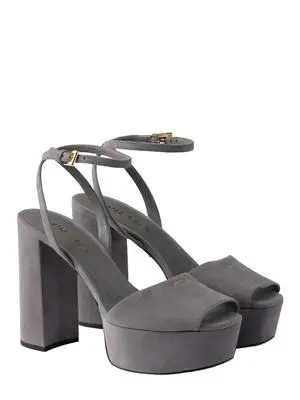 Prada Platform Suede Sandals Grey