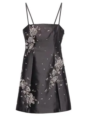 Prada Embroidered Silk And Wool Mini-dress - Grey