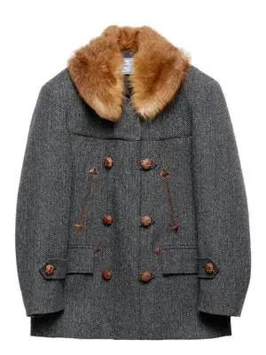 Prada Double-Breasted Chevron Pea Coat Anthracite Gray