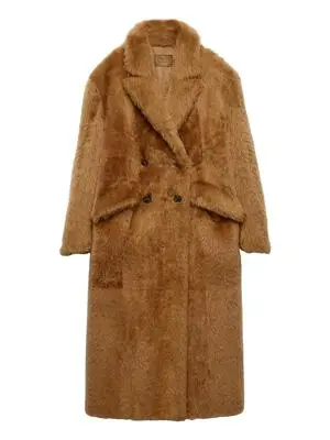 Prada Shearling Double-breasted Coat - Brown