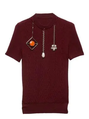 Prada Short-Sleeved Wool Sweater With Pendants Amaranth Red/maize Yellow