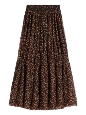 Boden Anna Print Tiered Tulle Maxi Skirt - Leopard