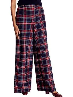 Boden Belgravia Plaid Wool-blend Trousers - Navy Green And Red Check