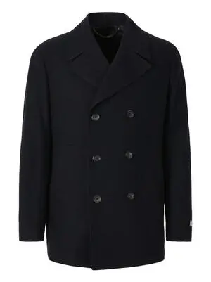 Canali Double-breasted Long Coat - Midnight Blue