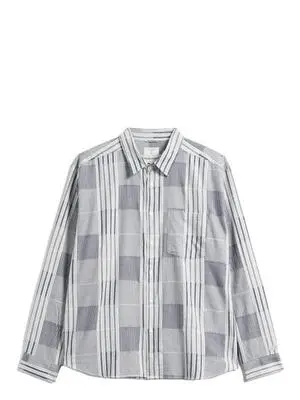 PERCIVAL Epigraph Patchwork Stripe Cotton Button-up Shirt - Navy