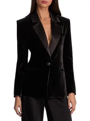 Alice + Olivia Slim-fit Velvet Blazer - Black