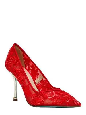 Betsey Johnson Jenii Sequin Mesh Pumps - Red