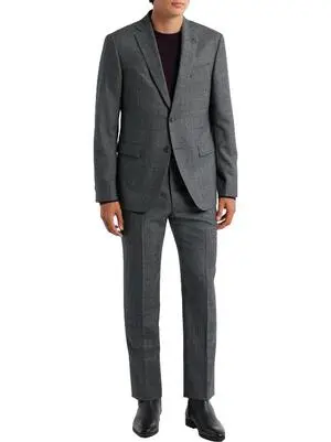 John Varvatos Bleeker Grey Glen Plaid Wool Suit - Charcoal