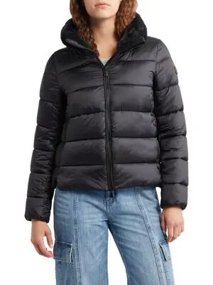SAVE THE DUCK Mei Faux Fur Collar Quilted Jacket - Black