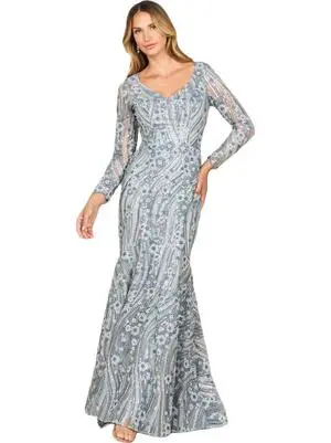 LARA NEW YORK Embroidered Mermaid Gown - Slate