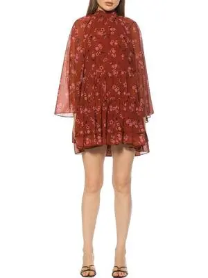 ALEXIA ADMOR Pamela Long Sleeve Shift Dress Brown Floral