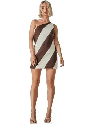 Nasty Gal One Shoulder Diagonal Stripe Mini Dress - Chocolate