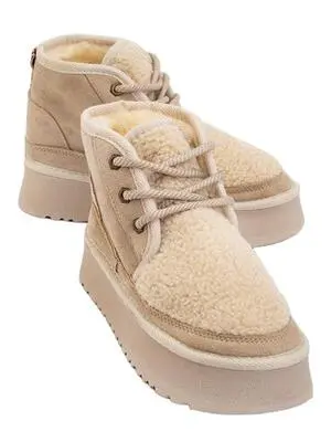 PROLOGUE SHOES Tyson Lace-Up Boots Beige Suede Faux Leather