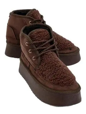 PROLOGUE SHOES Tyson Lace-Up Boots Brown Suede Faux Leather