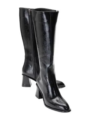 PROLOGUE SHOES Paradis Block Heel Knee High Boots - Black Faux Leather
