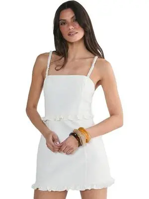 Nasty Gal Ruched Strap Ruffle Tailored Mini Dress - White