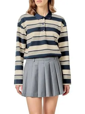 English Factory Striped Relaxed Fit Polo Shirt - Navy/cream