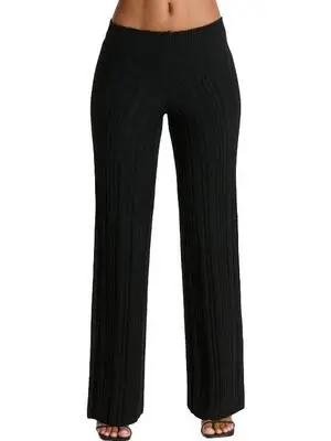 Naked Wardrobe Rib Knit Wide Leg Pants - Black