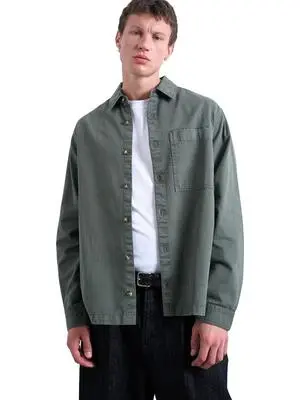 Topman Washed Twill Overshirt - Medium Green