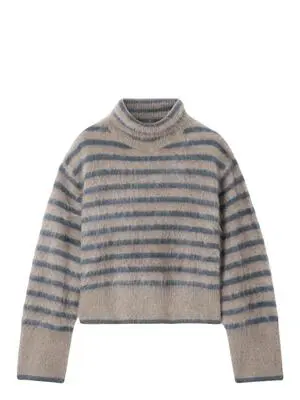 LISA YANG Floren Striped Brushed-cashmere Turtleneck Sweater - Metallic