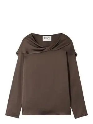 Tove Caris Draped Satin Top - Brown