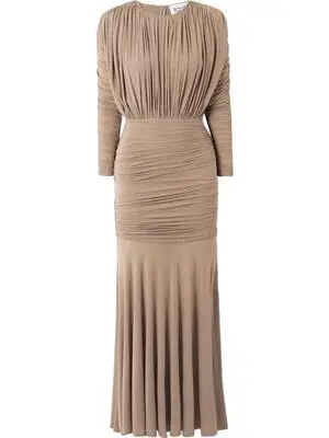 Tove Sorrel Gathered Jersey Maxi Dress - Neutrals