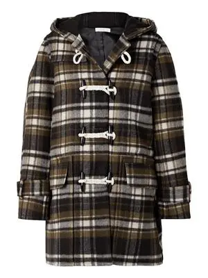 Co Hooded Checked Wool-Felt Coat Blue