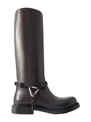 Bottega Veneta James Intrecciato-trimmed Leather Knee Boots - Brown