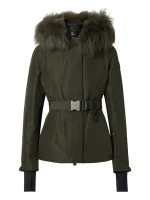 Moncler Laplance Shearling-trimmed Belted Down Jacket - Green