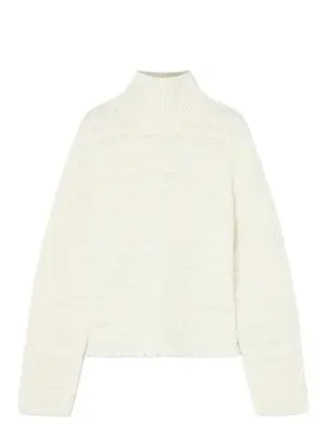 Guest In Residence Frayed Cable-knit Wool And Cashmere-blend Turtleneck Sweater - Cream