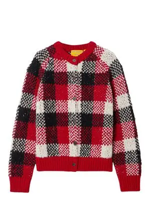 Guest In Residence Checked Wool-blend Cardigan - Red