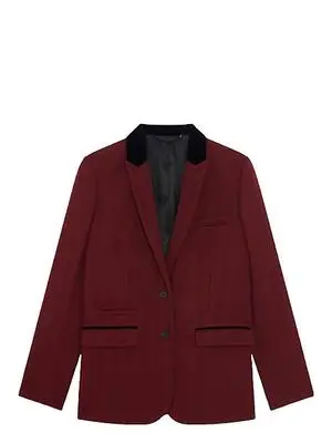 The Kooples Velvet-collar Wool Blazer - Wine Red