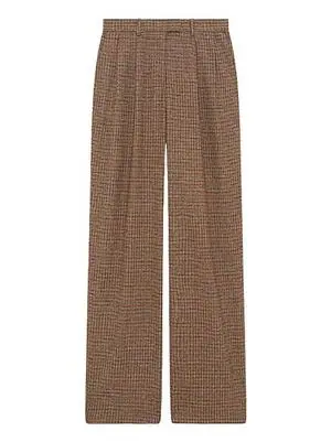 The Kooples Houndstooth Wool-blend Wide-leg Trousers - Camel Melange / Burgundy