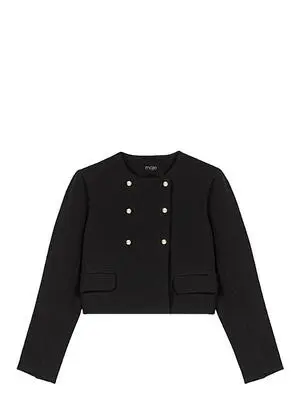 Maje Woven Cropped Jacket - Black