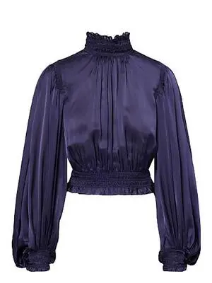 Zimmermann Dream Shirred Silk Blouse - Navy