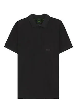 BOSS Emed-pocket Half-zip Stretch-cotton Polo Shirt Xxl - Black