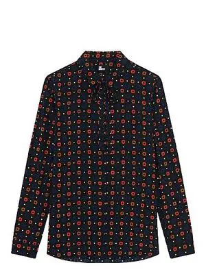 The Kooples Polka Dot And Floral-print Stretch-woven Shirt - Black Melange