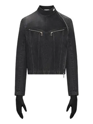 Jean Paul Gaultier Denim High Neck Zipped Jacket With Gloves - Black
