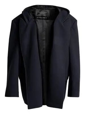 Balenciaga Wool Oversized Hooded Short Coat - Navy