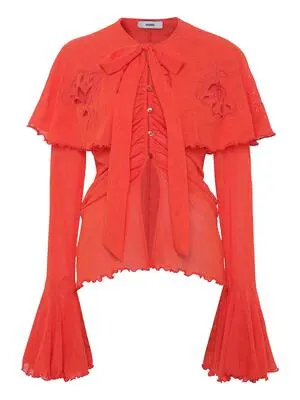 SIEDRES Stella Cape-effect Mesh Top With Bell Sleeves - Orange