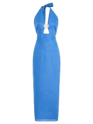 CALA DE LA CRUZ Orly Linen Midi Halter Dress - Blue