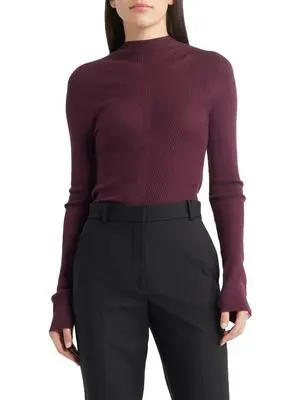 BOSS Virgin Wool Rib Funnel Neck Sweater - Soft Vermillion
