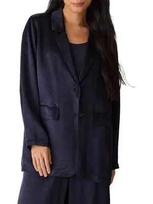 Eileen Fisher Crinkled Satin Blazer Ink