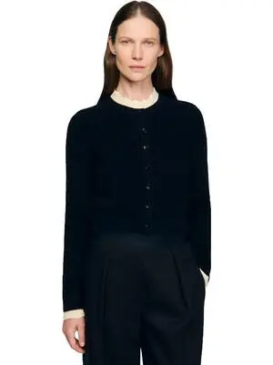 Sandro Pointelle Collar Cardigan - Black