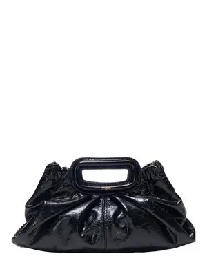 Maje Cracked Leather Mini Clutch - Black