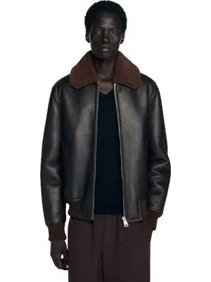 Sandro Reversed Leather Jacket - Chocolate