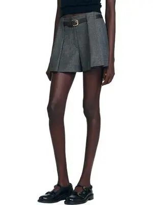 Sandro Pleated Hot Pants With Belt - Light Grey