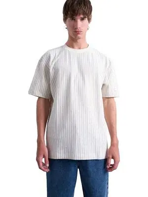 Topman Stripe Oversize Cotton Blend T-shirt - Ecru
