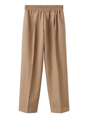 Mango Selection Elastic Waist Wool Trousers - Medium Brown