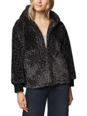 Splendid Lucia Faux Fur Hooded Jacket - Brown Leopard Print